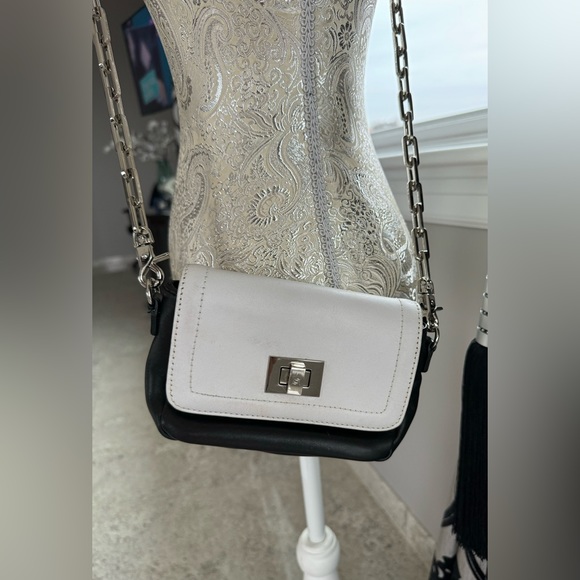 bebe | Bags | Bebe Crossbody Handbag Whiteblack Leather With Silver ...